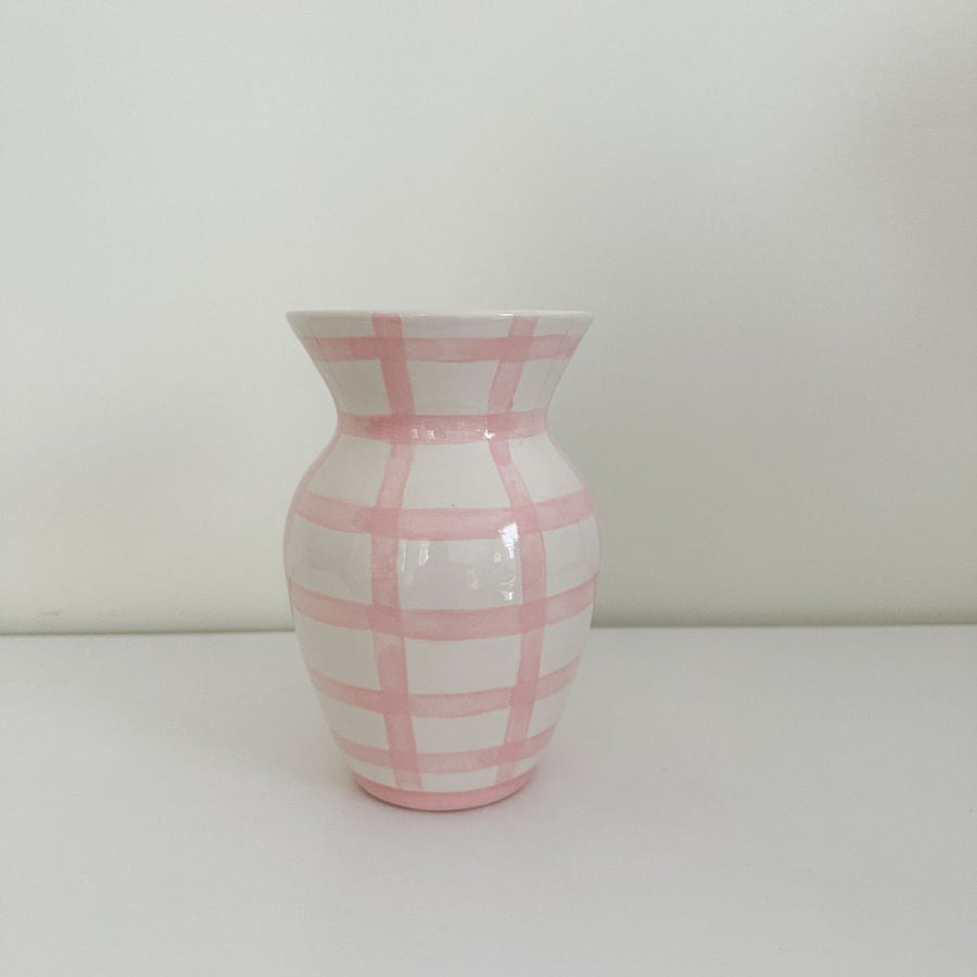 8" Pink and White Gingham Vase – For Pete's Sake Pottery